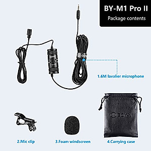 BOYA by-M1 Pro II Lavalier Microphone Noise Cancelling Omnidirectional Mic with Monitoring Port for YouTube Tiktok Interview Broadcast Content Creation