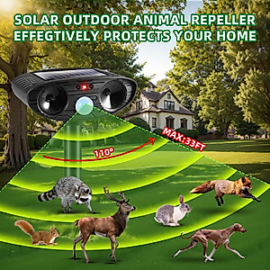 Ultrasonic Animal Repellent Outdoor Solar Animal Repeller with Motion Detection Cat Deterrent Outdoor Deer Repellent Device to Scare Coyote Raccoon Squirrel Skunk Repellent for Yard (2PCS)
