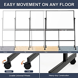 Dry Erase Board White Board - TANKEE 48 x 32 Inches Height Adjustable Rolling Mobile Whiteboard on Wheels, Large Double-Sided Reversible Magnetic White Board with Stand, for Office Classroom Home