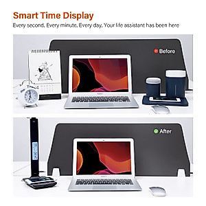 poukaran Desk Lamp, LED Desk Lamp with Wireless Charger, USB Charging Port, Table Lamp with Clock, Alarm, Date, Temperature, Office Lamp, Desk Lamps for Home Office,Black