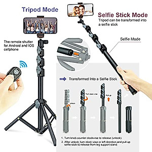 Selfie Stick & Tripod LINCO, Integrated, Portable All-in-One Professional, Heavy Duty, Lightweight, Bluetooth Remote for Apple & Android Devices, Separable Tripod Feet, Extends to 52", Black