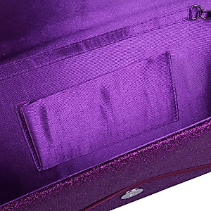 Premium Large Metallic Glitter Envelope Flap Clutch Evening Bag, Purple