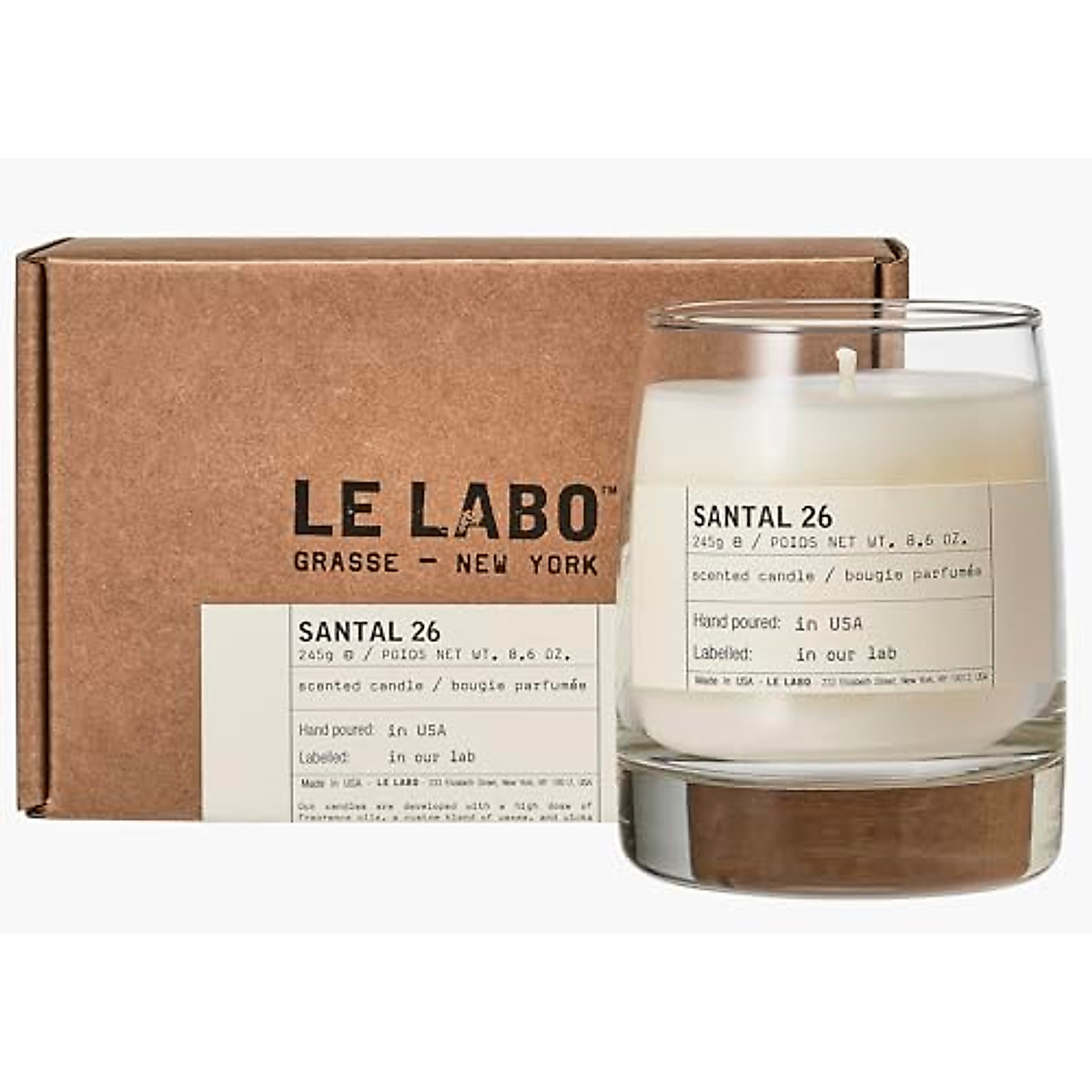 LE LABO Santal 26 Scented Candle 245 Grams 8.6 Ounce Glass jar Boxed Made in USA, Cream