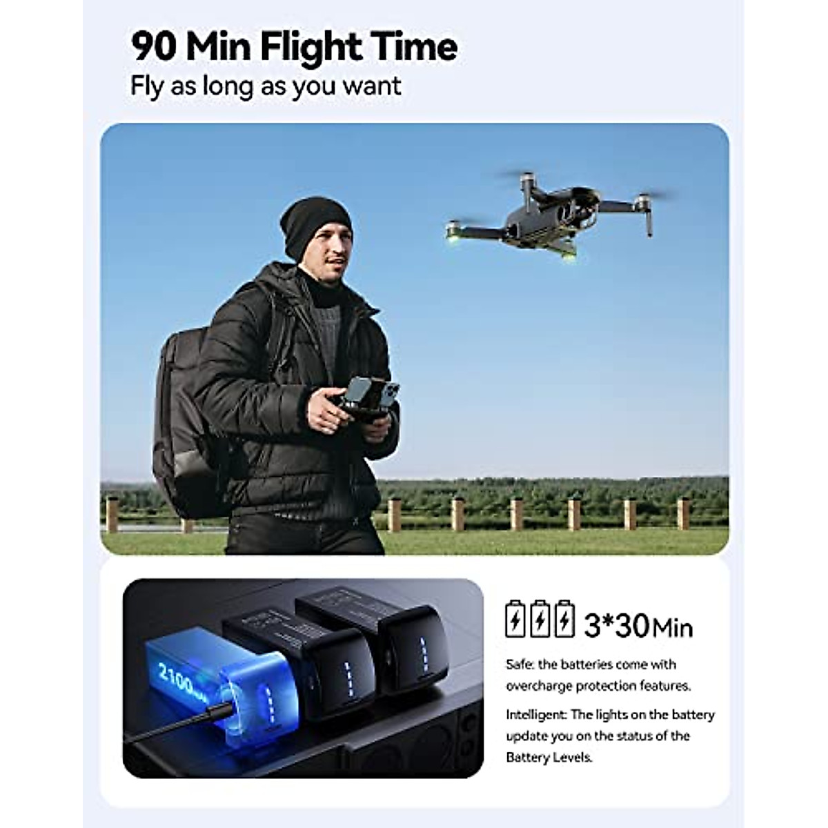 Ruko Mini Drones with Camera for Adults 4K, 3 Batteries 90 Mins Long Flight Time, GPS Features, Brushless Motor, Return to Home, Light Weight 245g, Drone for Beginners, 5Ghz WiFi Live Video Transmission