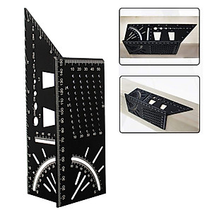Multi Angle Measuring Ruler, Woodworking Square Size Measure Ruler, Aluminum Alloy 3D Mitre Angle Measuring Tool, Multifunctional 45/90 Degree Angle T Ruler Gauge for Engineers Carpenters