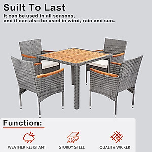 ARTBUSKE 5 Pieces Patio Dining Sets for 4 Outdoor Patio Furniture Sets with Acacia Wood Table Top Outdoor Table and Chairs Wicker Outdoor Furniture Set for Patio Yard Deck Gazebo,Grey