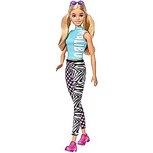 Barbie Fashionistas Doll #158, Long Blonde Pigtails Wearing Teal Sport Top, Patterned Leggings, Pink Sneakers & Sunglasses, Toy for Kids 3 to 8 Years Old