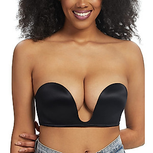 HACI Comfort Strapless Bra Push Up Demi Bras Seamless Underwire(Black,34A)