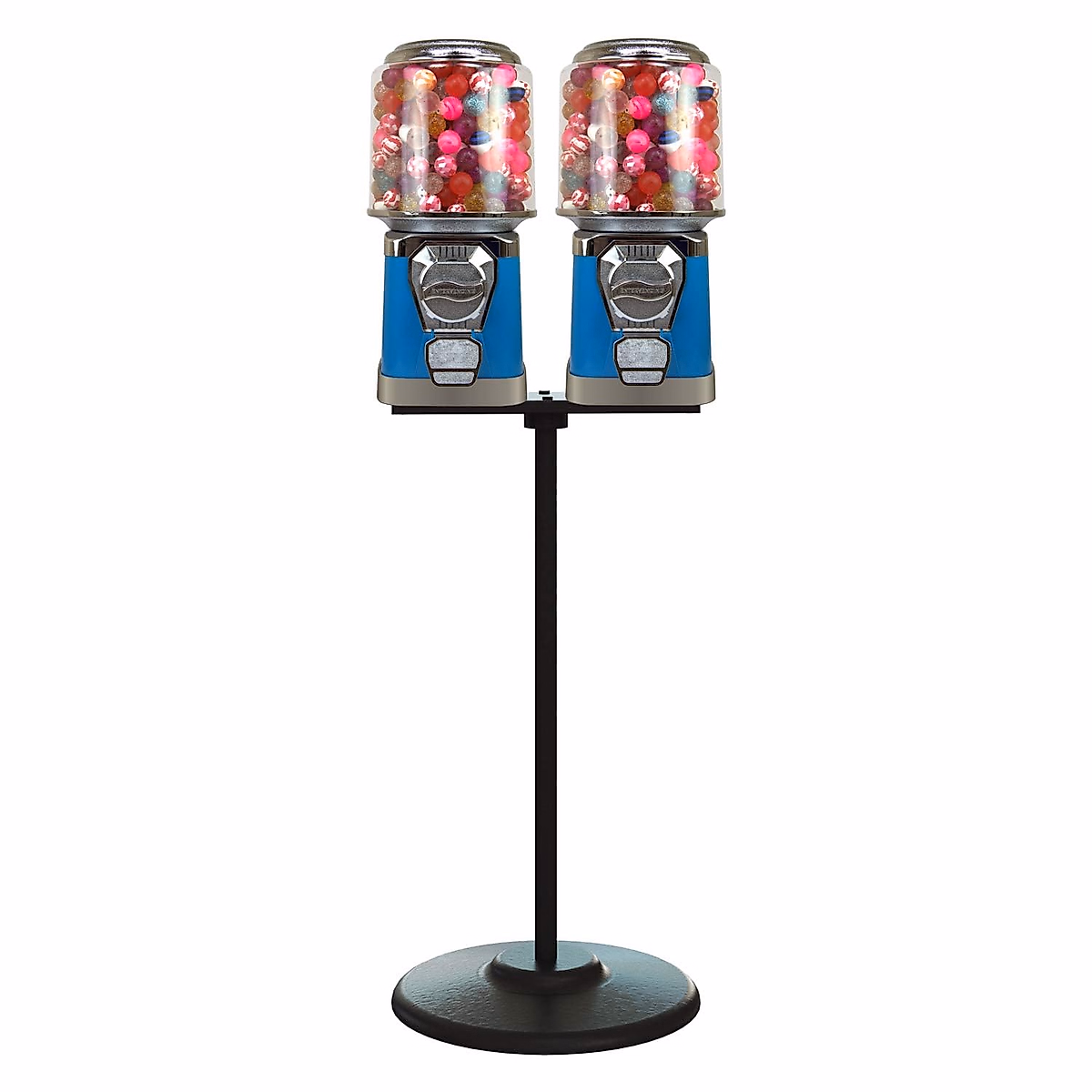 Gumball Machine for Kids - 2 Vending Machines with Stand & Connecting Board Bundle - Bubble Gum Blue Vending Machine and Black Metal Stand Bundle - Coin Gumball Machine