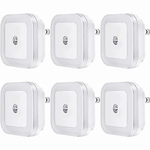 SYCEES LED Night Lights Plug into Wall, Dusk to Dawn Sensor, Compact Size, Energy Efficient, Long-Life, Nightlights for Hallway, Stairs, Kitchen, Bathroom, Bedroom, Nursery, Daylight White, 6-Pack