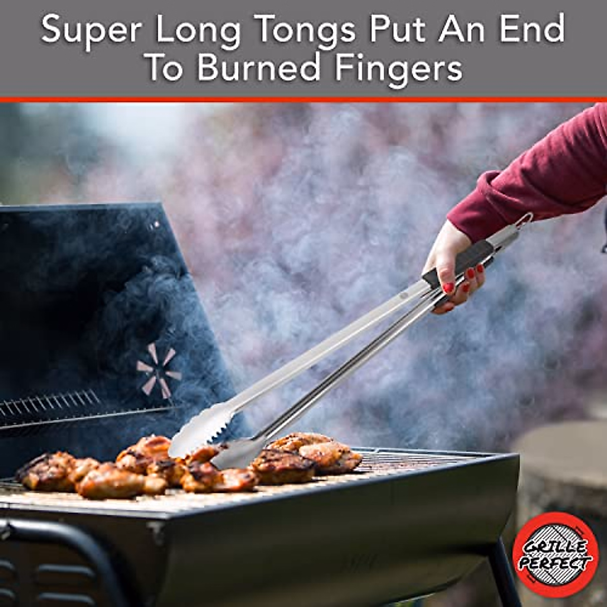 Grill Tongs Super Long 24-inch Heavy Duty for BBQ and Grilling | Extra Long Stainless Steel Grilling Tongs for Outdoor Grill and Kitchen Cooking | Long Metal Tongs with Safety Hand Grips