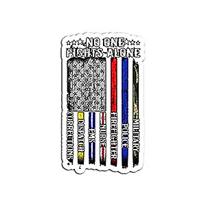No One Fights Alone USA Flag Thin Line Military Police Nurse - Sticker Graphic - Auto, Wall, Laptop, Cell, Truck Sticker for Windows, Cars, Trucks