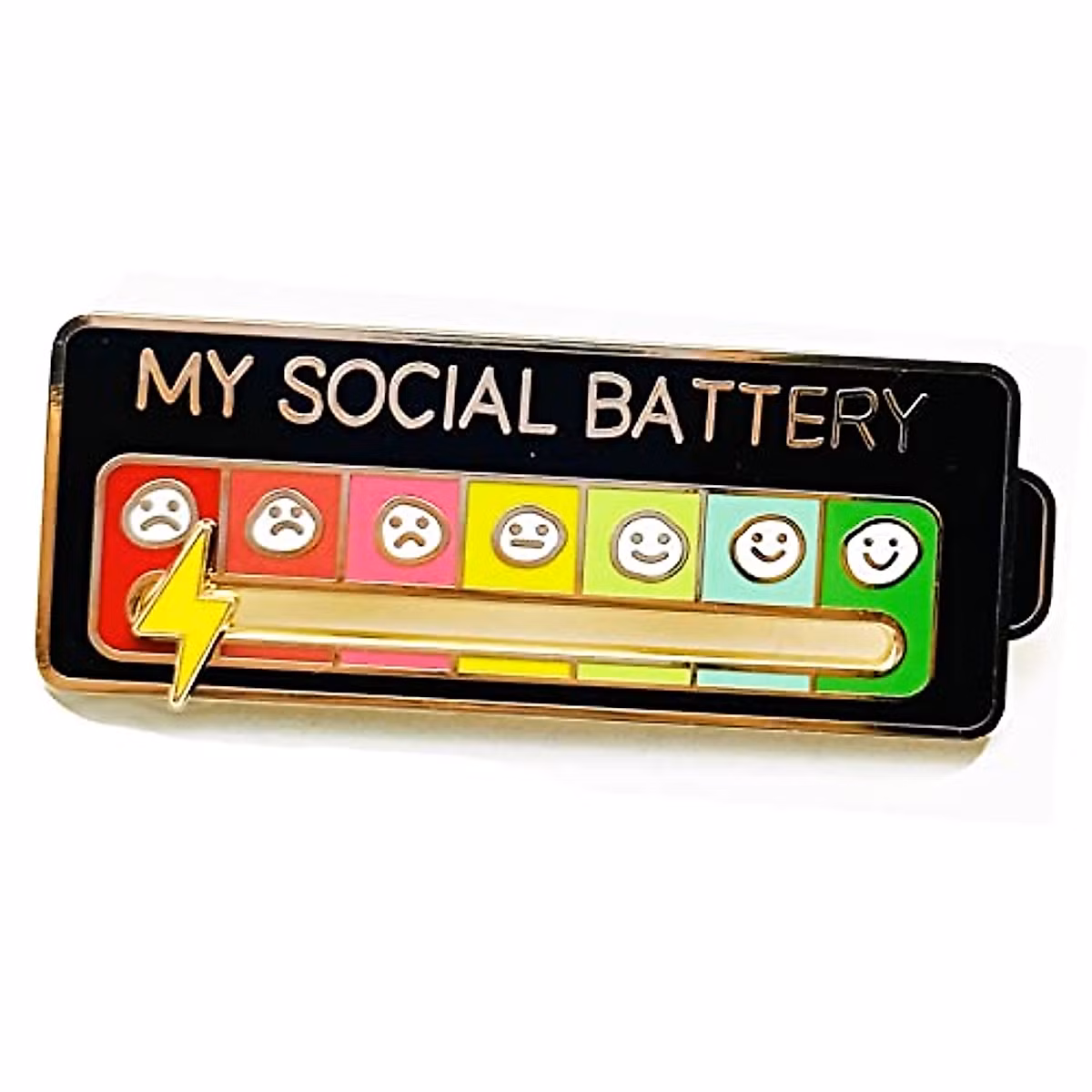 SLINHEWEI Social Battery Pin 2.0-2023 NEW funny pins,enamel pins, Mood Expressing Pin For Introverts ， Perfect for 7 Days a Week！ (Black)