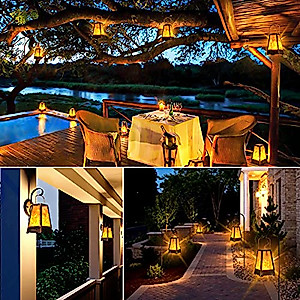 TomCare Solar Lantern Outdoor Waterproof Flickering Flame Metal Hanging Solar Lights Decorative Outdoor Lanterns Solar Powered LED Flame Lights Outdoor Decorations for Patio Garden Yard Deck, 2 Pack