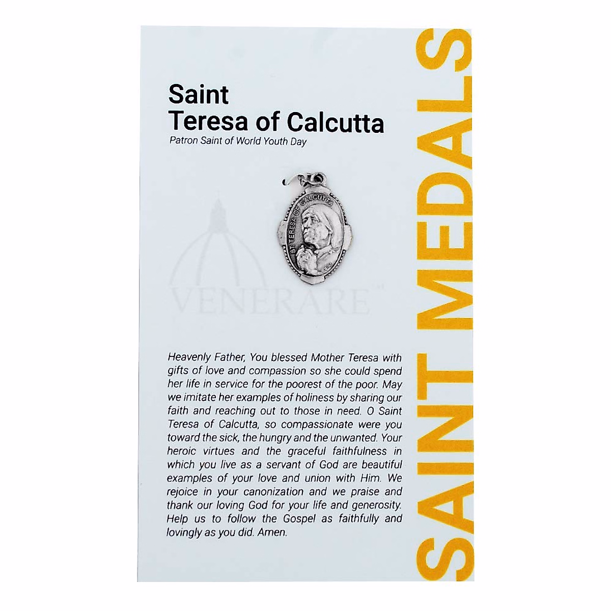 1" Saint and Holy Subject Medal with Prayer Card | Over 25 Different Saints | Durable and Detailed Charm | Pendant Medal Carded with Prayer | Christian Jewelry (Mother Teresa)