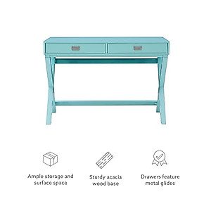 Linon Home Décor Jaycee Blue Writing Desk, 20"D x 44"W x 30"H, Blue