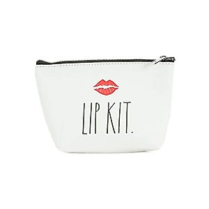 Rae Dunn Cosmetic Pouch (8in W x 5.5in H) (White/Lip Kit)