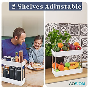 AOSION Slim Storage Cart with Wheels, White, 5.1in Width, 4-Tier Kitchen Storage Organizer, Waterproof and Rust-Proof