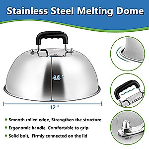 12 Inch Basting Cover with Adjustable Vent, Joyfair Stainless Steel Cheese Melting Dome for Outdoor BBQ Grilling/Flat Top Grill Griddle, Steaming Vent & Heat-Resistant Handle, Dishwasher Safe