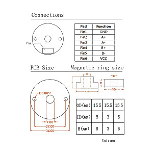 MGT010-42ST magnetic encoder for stepper Motor and bushless DC Motor Incremental output DC 5V 1000 PPR (MGT010-42ST 15.5 * 5 * 6)