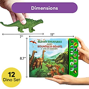 Li'l-Gen Dinosaur Toys for Kids 3-5 - Interactive Dinosaur Sound Book with Realistic Roars and 12 Large 7-Inch Dinosaur Figurines - Engaging Toddler Learning Toys for Imaginative Play - No Mat