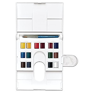 Winsor & Newton Cotman Watercolor Paint Set, Field Set, 14 Half Pan w/ Brush, Mixing Palette