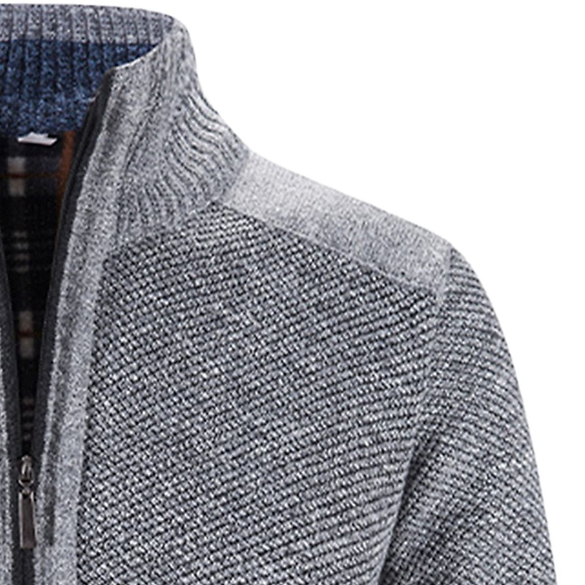 Men's Full Zip Up Cardigan Sweaters Regular Fit Flannel Lining Knitted Cardigans Zipper Thick Knit Sweater Coat (Light Grey,X-Large)
