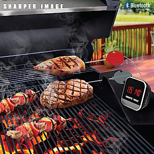 SHARPER IMAGE Bluetooth Smartphone Grill Thermometer, iOS/Android Capability W/App, Meat Probes Plus Pairing Indicator Ensure Doneness, Easy Read Digital Display, Heat Resistant, Great for BBQs/Oven