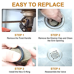 Plunger O-Ring Gasket Compatible with T&S Brass 010389-45, Twist Waste Drain Valve Stopper O-Ring for 3-Tier Sink Drains, Sink Drain O-Ring Prevents Leaks and Keeps Kitchen Sink Running Smoothly-4 pcs