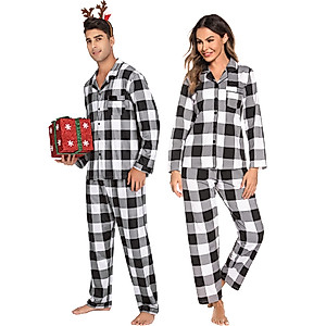 Sexqero Christmas Family Matching Pajamas Set Couples Button Down Sleepwear Loungewear Long Sleeve Plaid Pjs Lounge Set S-XXL