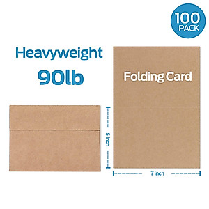 Blank Cards and Envelopes 100 Pack, Ohuhu 5 x 7 Heavyweight Kraft Paper Folded Cardstock and A7 Envelopes for DIY Greeting Cards, Wedding, Birthday, Invitations, Shower, Thank You Cards & All Occasion