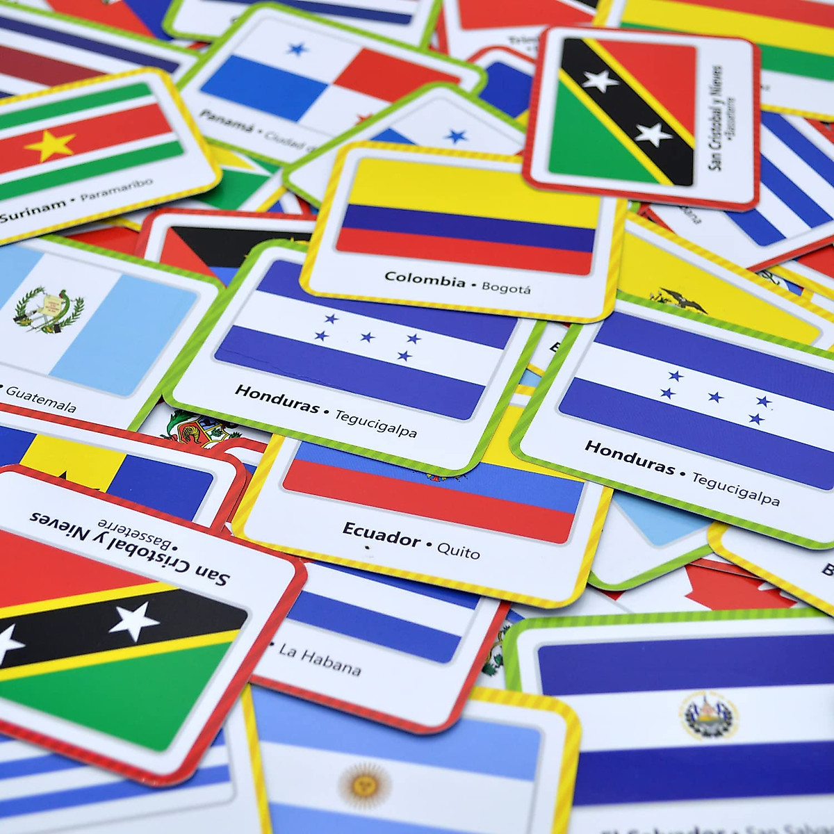 Menique, Flags of The Americas, Memory Matching Game in Spanish, for Kids and Adults, 70 Tiles. Juego de Memoria de Banderas de America