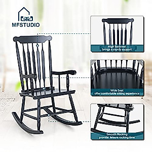 MFSTUDIO Patio Rocking Chair for Porch,Garden,Backyard,Indoor&Outdoor Wooden Frame Rocker Single Chair,Black