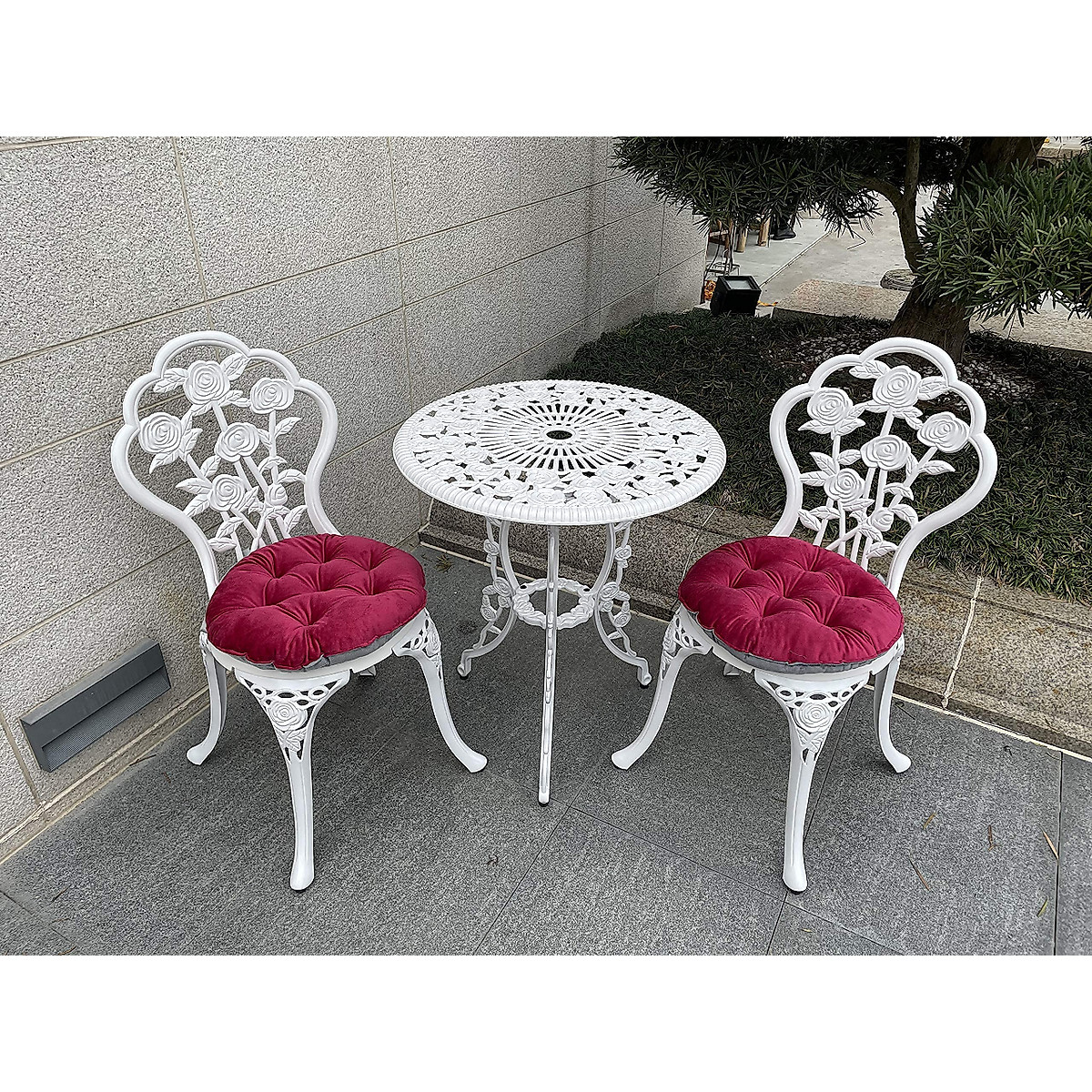 Mandolin 5-Piece Cast Aluminum Patio Bistro Set Outdoor Table Set Waterproof and Sun Resistant Outdoor Furniture Set (Rose White)