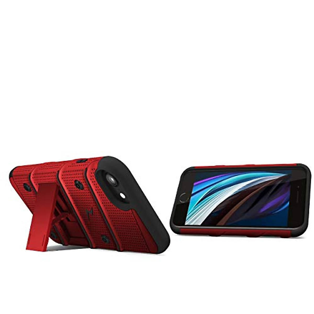 ZIZO Bolt Series for iPhone SE (3rd and 2nd gen)/8/7 Case with Screen Protector Kickstand Holster Lanyard - Red & Black