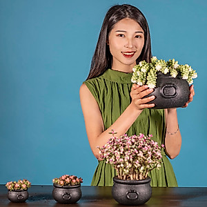 Glocamping 4 in 1(7.4”, 5.5”, 3.7”, 2.8”) Package Large Black Plastic Witch Cauldron Kettle, Candy Holder, Party Favor Decoration for St Patrick’s Day & Halloween