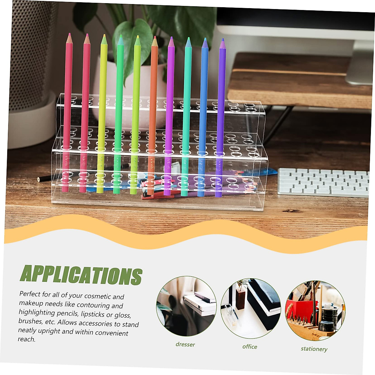 Cabilock Pen Showcase Display Acrylic Material Stationery Holder 48 Slots Stand for Pen Makeup Brush Storage Organizer