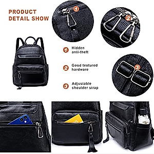 AMELIE GALANTI Small Black Backpack Purse For Women,Womens Casual Leather Daypack Backpacks