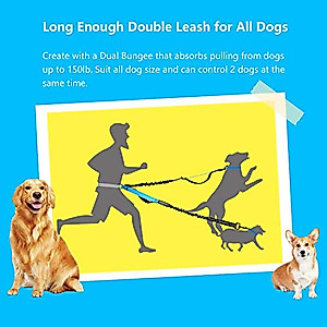 UPPETLY Hands Free Dog Running Leash with Adjustable Waist Belt, Dual Handle Elastic Bungees Retractable Rope for Medium and Large Dogs, Reflective Stitches for Walking Hiking Biking