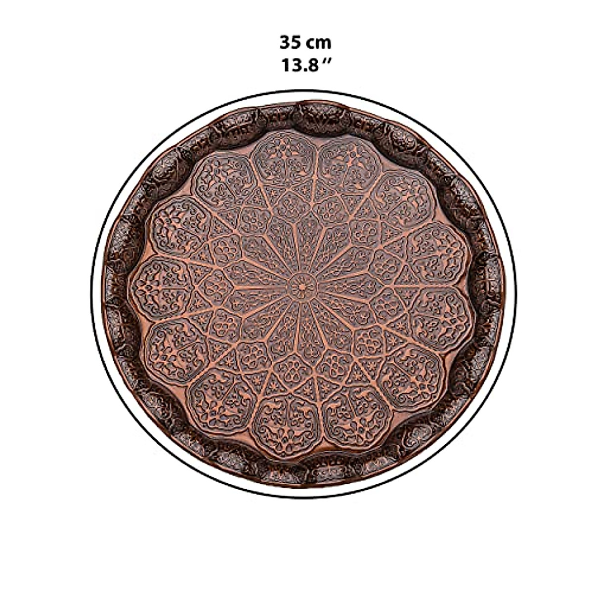 COPPERLOOM Serving Tray Ottoman Tray Decorative Trays for Coffee Table Eating Trays for Living Room Tea Coffee Large Serving Round Small Gold Silver Antique Black Green Metal Tray Home Decor (Copper)