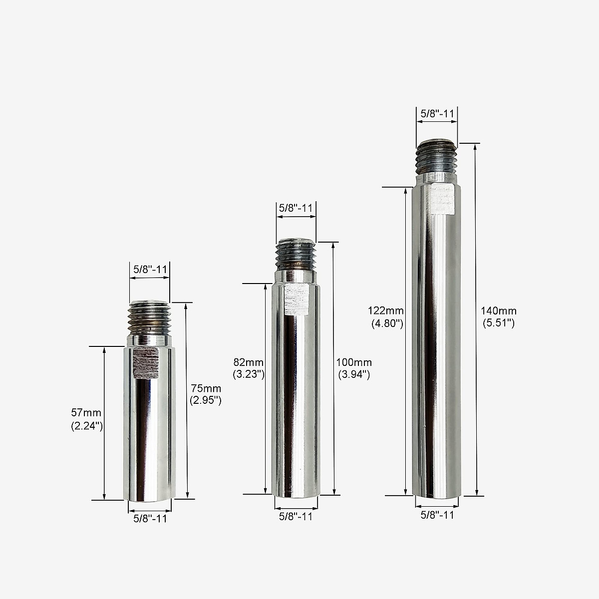 Gaquolam 5/8"-11 Thread Angle Grinder Extension Shaft Set Connecting Rotary Rod Car Polishing Adapter of 3pcs, 3 inch, 3.9inch, 5.5inch
