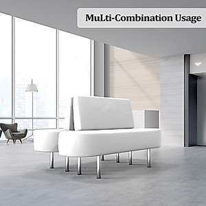 LEADZM Waiting Room Bench Seating, Salon Reception Chairs Leather Upholstered Settee with Backrest, Heavy Duty Guest Lobby Chair, Office Beauty Barbershop Furniture, White