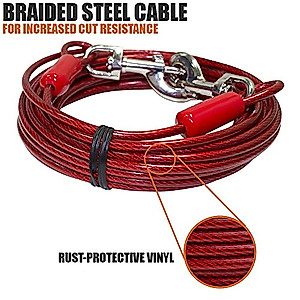 BV Pet Tie Out Cable for Dogs Up to 125 Pounds, 30 Feet (Red/ 125lbs/ 30ft)