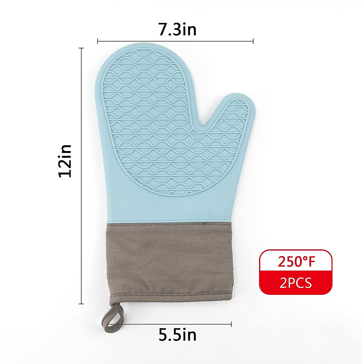 LB Silicone Oven Mitts Heat Resistant Oven Mitts Set with Soft Quilted Cotton Lining, Gloves Pot Holders and Oven Mitts Sets for Kitchen Cooking and BBQ, Easy Clean 2-Piece Set (Blue)