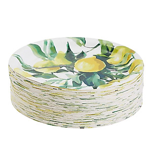 BLUE PANDA 80-Pack Disposable Lemon Paper Plates for Birthday Party Decorations, Bridal and Baby Showers (9 in)