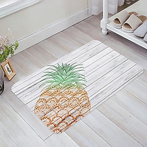 Front Door Mat Floor Mats for Home Decor, Pineapple on Wood Memory Foam Runner Area Rug Non-Slip Absorbent Doormat Washable Rug, 18x30Inch Welcome Mats for Bedroom Decor Living Room Decor