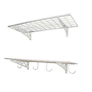 MonsterRax Garage Wall Shelf Two-Pack White or Hammertone Three Size Options Includes Bike Hooks 500lb Weight Capacity (White, 18"x36")