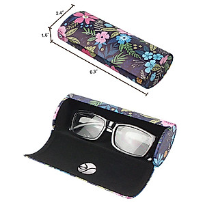 JAVOedge [3 PACK] Floral Pattern Long Oval Hard Eyeglass Case with Magnetic Enclosure - Style C