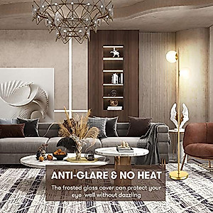 Mid Century Modern 2 Frosted Glass Globe Floor Lamp for Living Room,Contemporary LED Standing Light, Gold Corner Pole Lamp for Office Bedroom, Study Room, Hotel, Antique Brass Standing Lighting