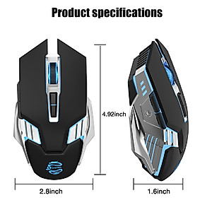 Wireless Gaming Mouse Bluetooth Mouse, RGB Rechargeable Multi Device Mouse, Quiet Click, 7-Color Backlit, LED Light up Computer Mice for Laptop PC iPad Tablet MacBook Chromebook Office Games - Black